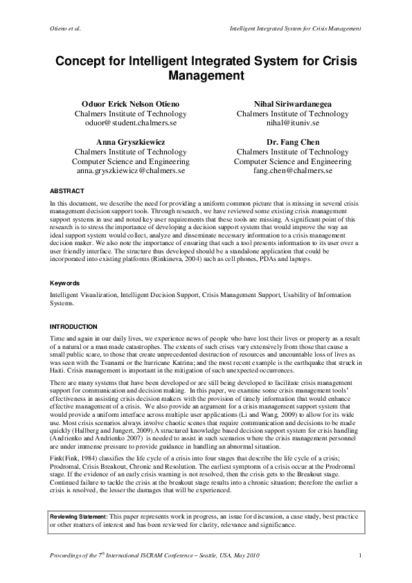 (PDF) Concept for Intelligent Integrated System for Crisis Management ...