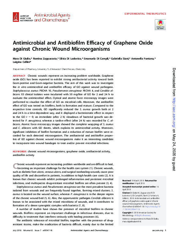 (PDF) Antimicrobial and Antibiofilm Efficacy of Graphene Oxide against Chronic Wound Microorganisms