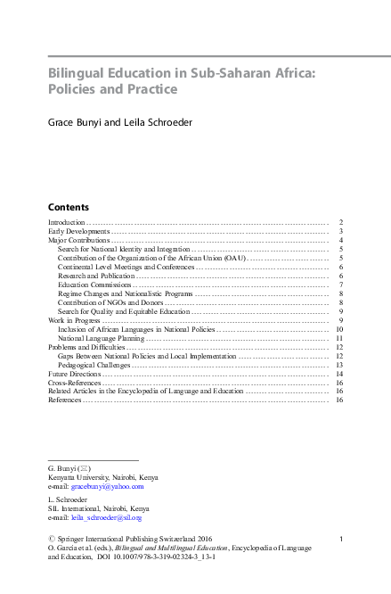 (PDF) Bilingual Education in Sub-Saharan Africa: Policies and Practice