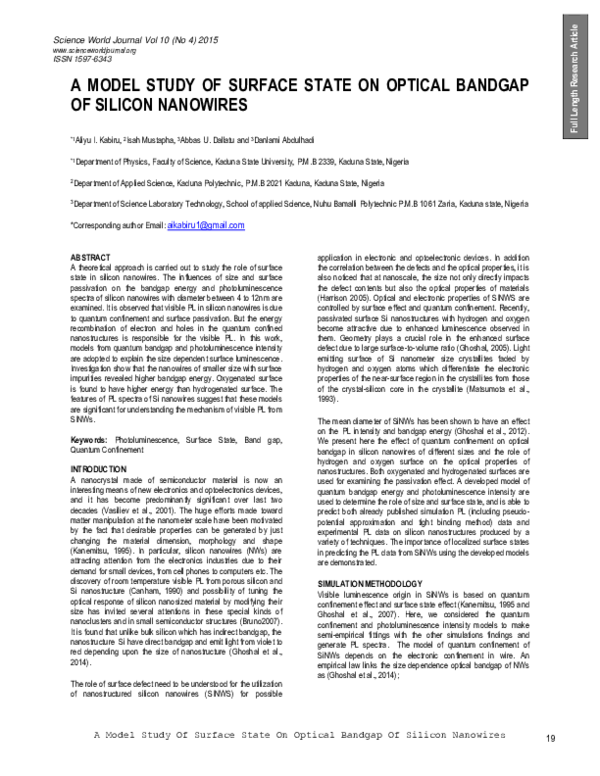 (PDF) A Model Study of Surface State on Optical Bandgap of Silicon ...
