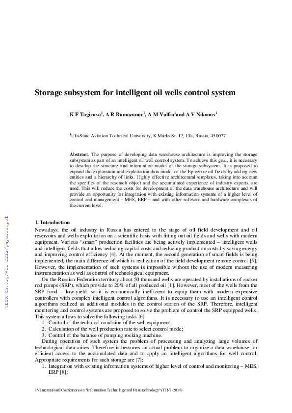 (PDF) Storage subsystem for intelligent oil wells control system