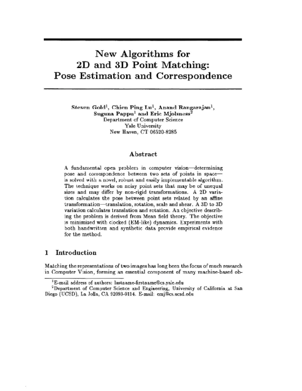 (PDF) New Algorithms for 2D and 3D Point Matching: Pose Estimation and Correspondence