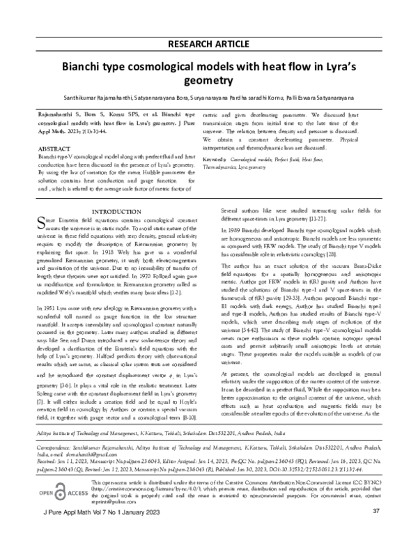 (PDF) Bianchi type cosmological models with heat flow in Lyra's geometry