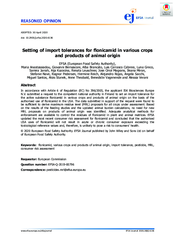 (PDF) Setting of import tolerances for flonicamid in various crops and ...