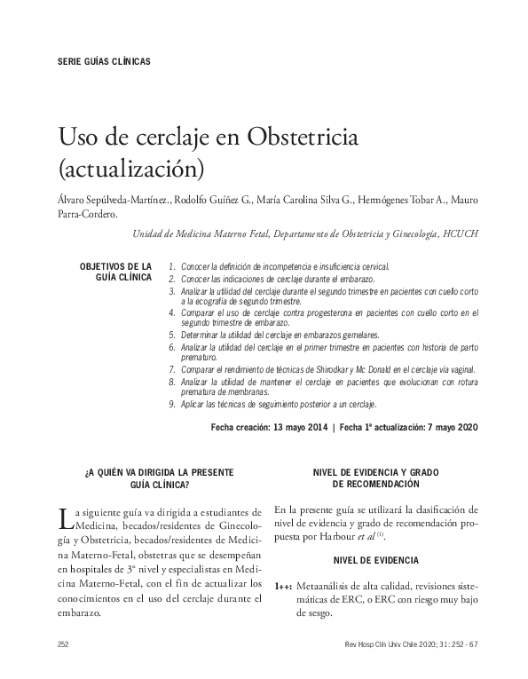(PDF) Uso de cerclaje en Obstetricia (actualización)