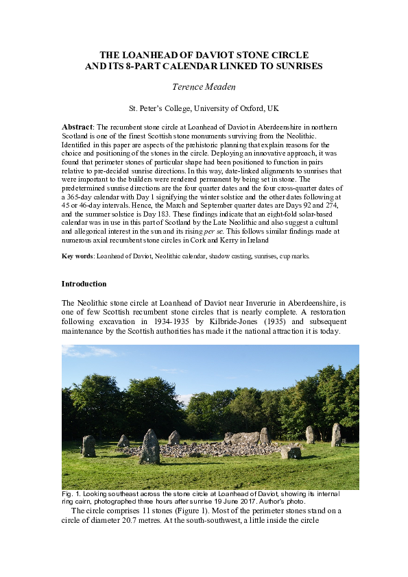 (DOC) LOANHEAD OF DAVIOT STONE CIRCLE and its 8-part Neolithic calendar ...