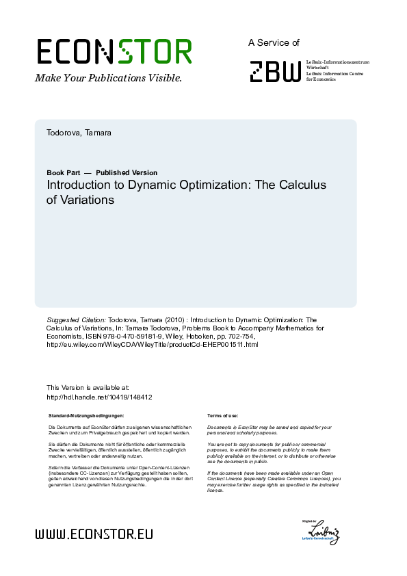(PDF) Introduction to Dynamic Optimization: The Calculus of Variations
