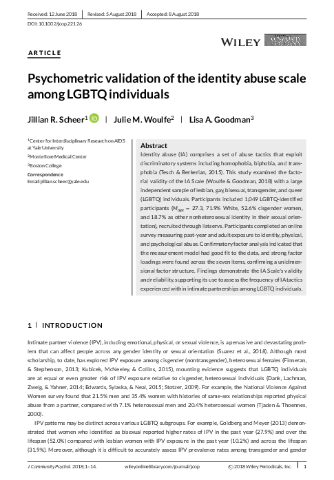 (PDF) Psychometric validation of the identity abuse scale among LGBTQ ...