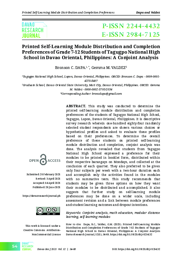 (PDF) Printed Self-Learning Module Distribution and Completion ...