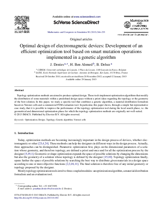 Pdf Optimal Design Of Electromagnetic Devices Development Of An Efficient Optimization Tool 