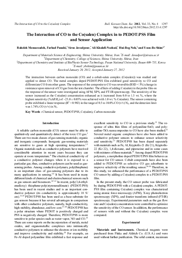 (PDF) The Interaction of CO to the Co(salen) Complex in to PEDOT:PSS ...