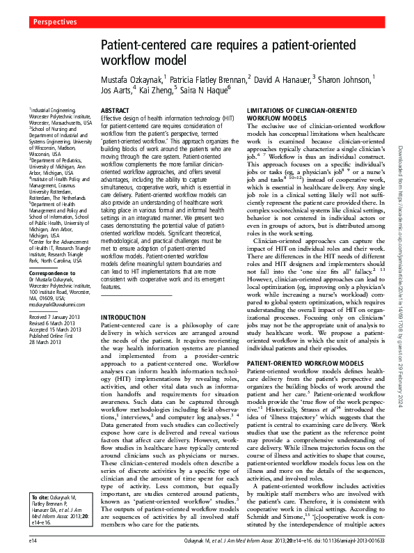 (PDF) Patient-centered care requires a patient-oriented workflow model
