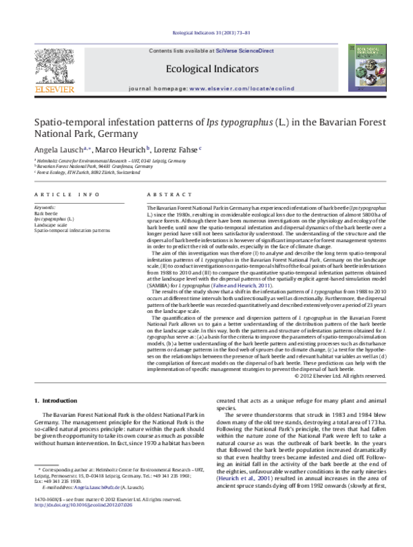 (PDF) Spatio-temporal infestation patterns of Ips typographus (L.) in the Bavarian Forest ...