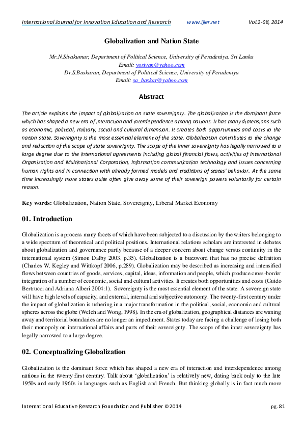 (PDF) Globalization and Nation State