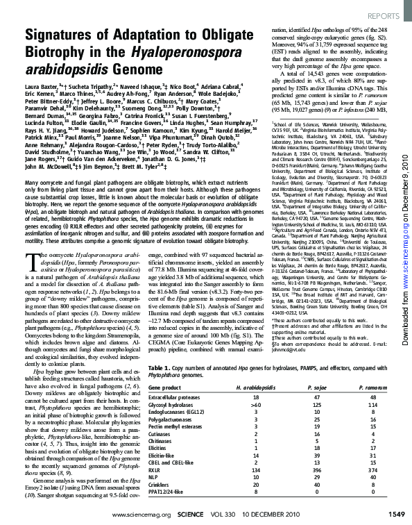 (PDF) Signatures of adaptation to obligate biotrophy in the ...