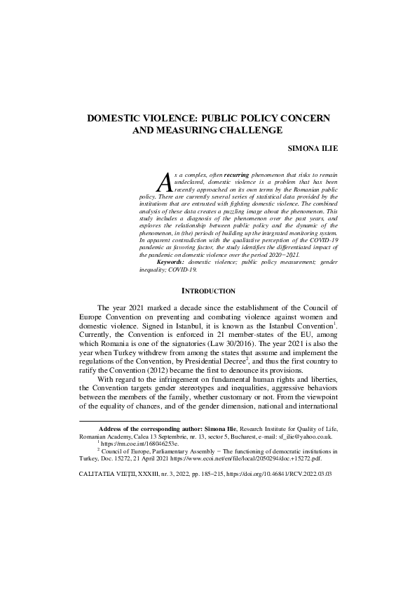 (PDF) Domestic violence: public policy concern and measuring challenge