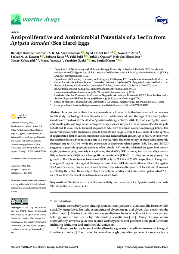 (PDF) Antiproliferative Effects of Aplysia kurodai Lectin