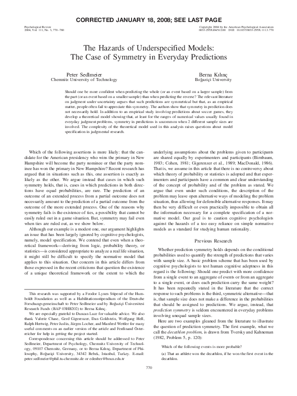 (PDF) The Hazards of Underspecified Models: The Case of Symmetry in Everyday Predictions