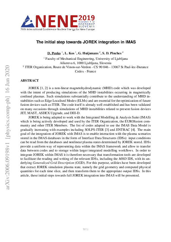 (PDF) The initial step towards JOREK integration in IMAS