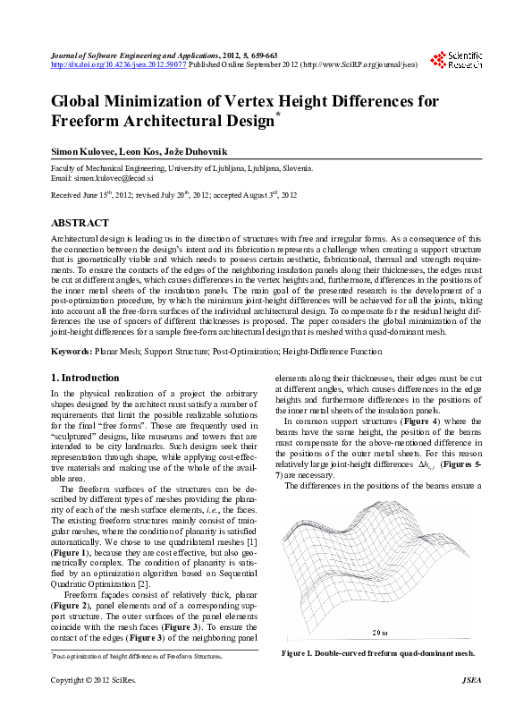 (PDF) Global Minimization of Vertex Height Differences for Freeform ...