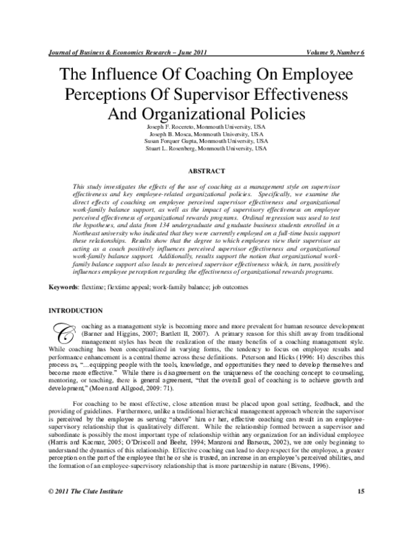(PDF) The Influence Of Coaching On Employee Perceptions Of Supervisor ...