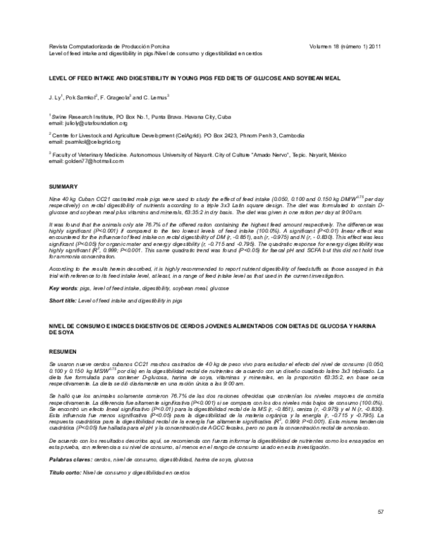 (PDF) Level of Feed Intake and Digestibility in Young Pigs Fed Diets of ...