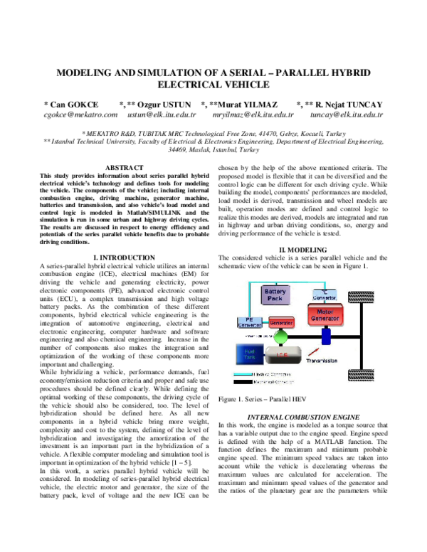 (PDF) Modeling And Simulation Of A Serial Parallel Hybrid Electrical Vehicle