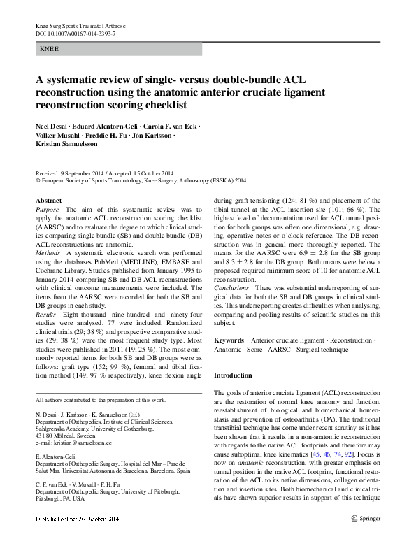 (PDF) A systematic review of single- versus double-bundle ACL ...