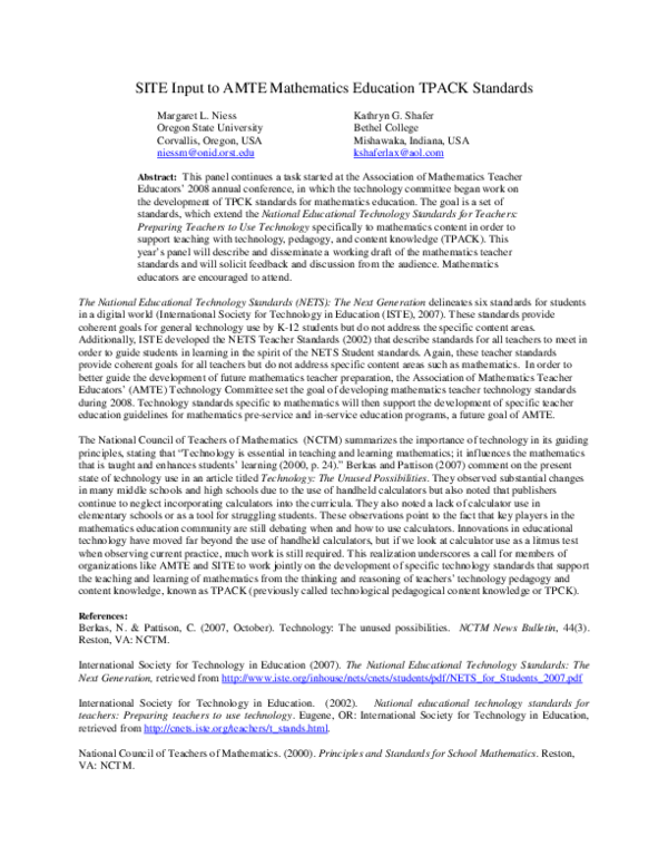 (PDF) SITE Input for Mathematics TPACK Standards