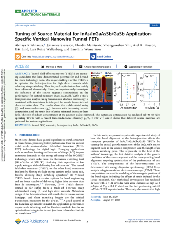Pdf Tuning Of Source Material For Inas Ingaassb Gasb Application Specific Vertical Nanowire
