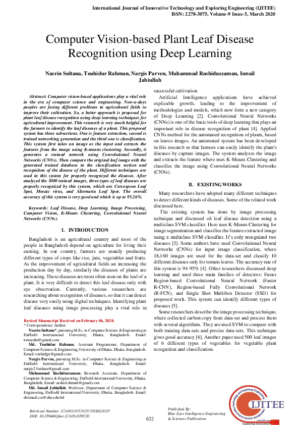 (PDF) Computer Vision-based Plant Leaf Disease Recognition using Deep Learning