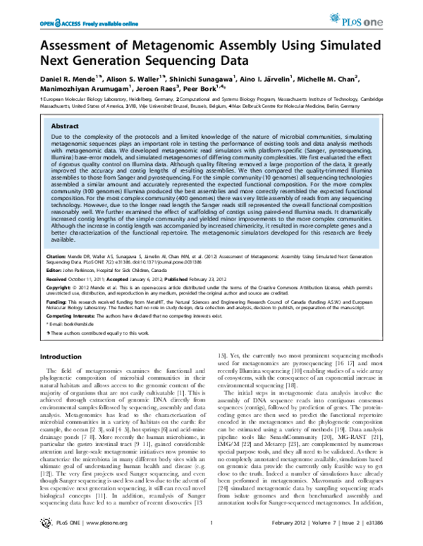 (PDF) Assessment of Metagenomic Assembly Using Simulated Next Generation Sequencing Data