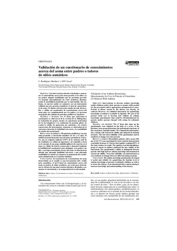 (PDF) Validation of an Asthma Knowledge Questionnaire for Use With ...