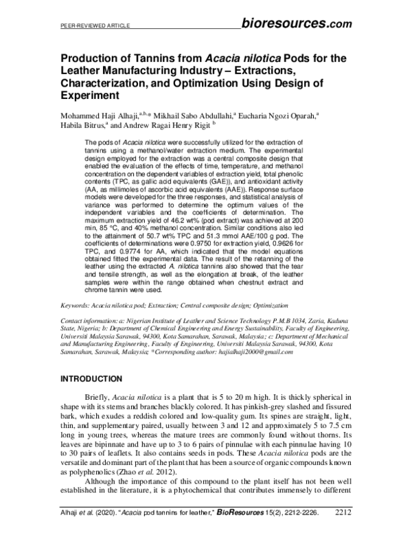 (PDF) Production of tannins from Acacia nilotica pods for the leather ...