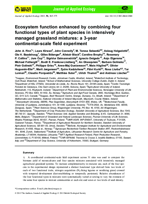 Pdf Ecosystem Function Enhanced By Combining Four Functional Types Of Plant Species In