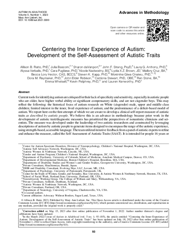 (PDF) Centering the Inner Experience of Autism: Development of the Self ...