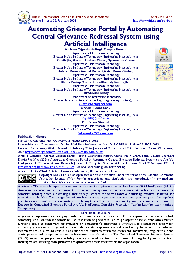 (PDF) Automating Grievance Portal by Automating Central Grievance Redressal System using ...
