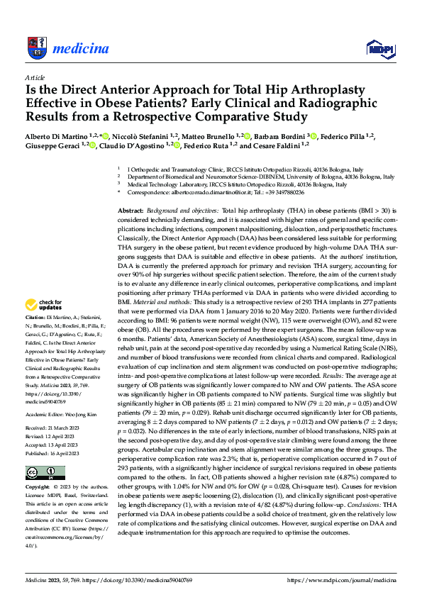 (PDF) Is the Direct Anterior Approach for Total Hip Arthroplasty Effective in Obese Patients ...