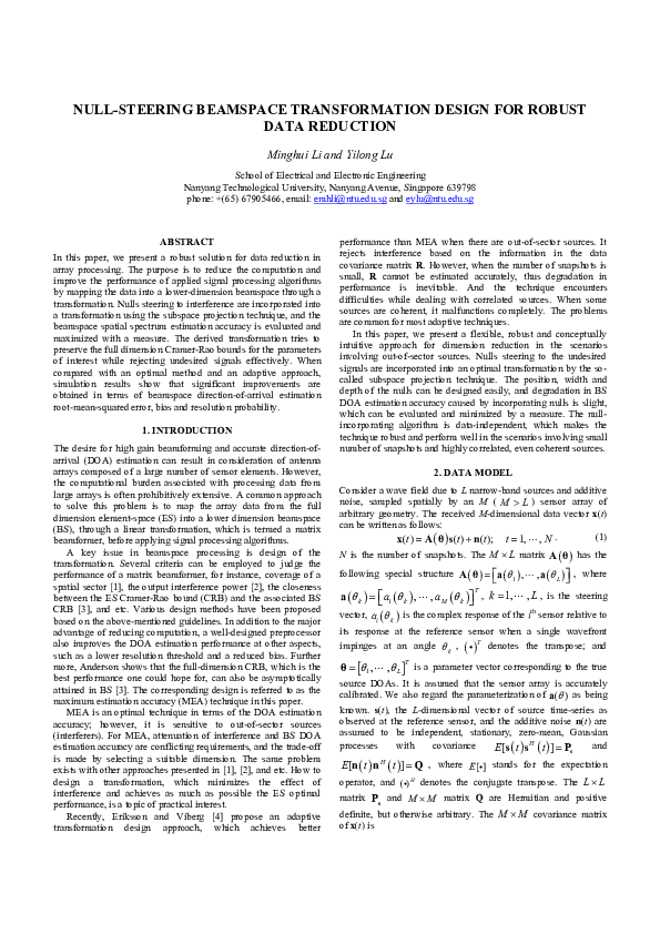 (PDF) Null-Steering Beamspace Transformation Design For Robust Data ...