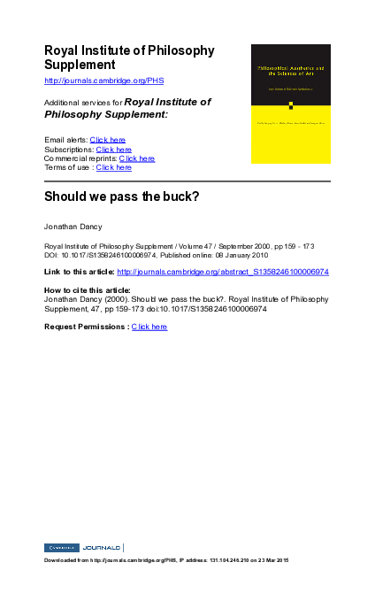 (PDF) Should we pass the buck?