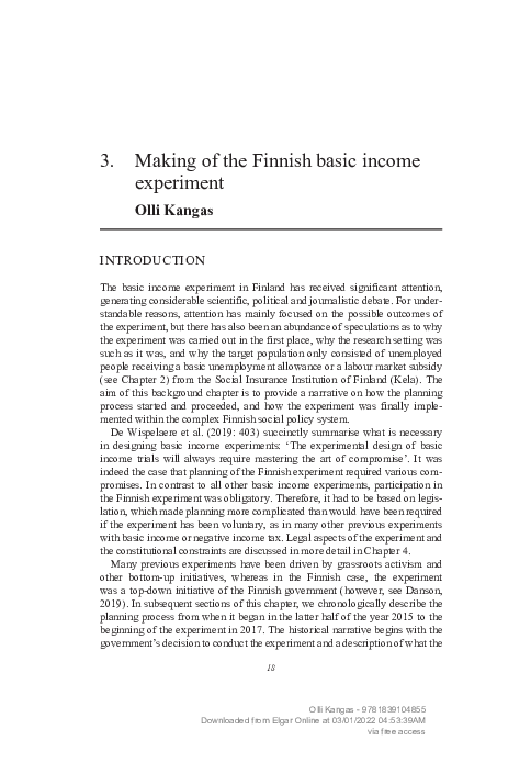 (PDF) Making of the Finnish basic income experiment | Olli Kangas ...