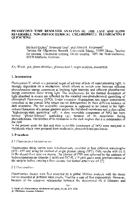 (PDF) Picosecond Time Resolved Analysis of the Fast and Slow Reversible ...