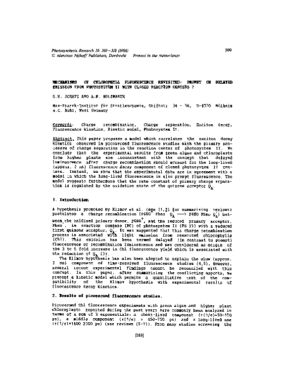 (PDF) Mechanisms of Chlorophyll Fluorescence Revisited: Prompt or ...