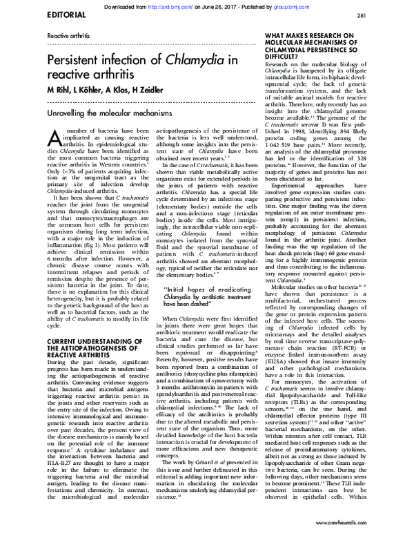 (PDF) Persistent infection of Chlamydia in reactive arthritis
