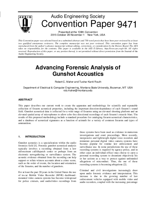 Pdf Advancing Forensic Analysis Of Gunshot Acoustics