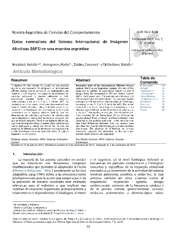 (PDF) Datos normativos del Sistema Internacional de Imágenes Afectivas ...
