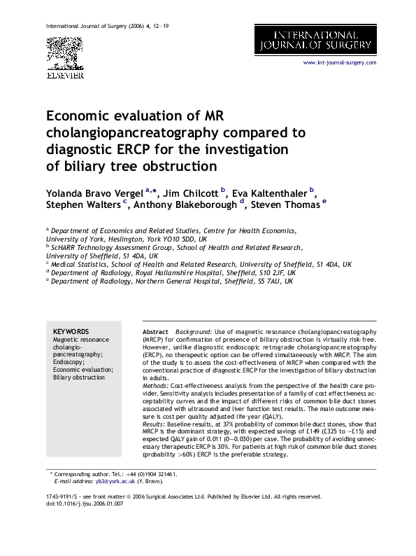 (PDF) Economic evaluation of MR cholangiopancreatography compared to ...