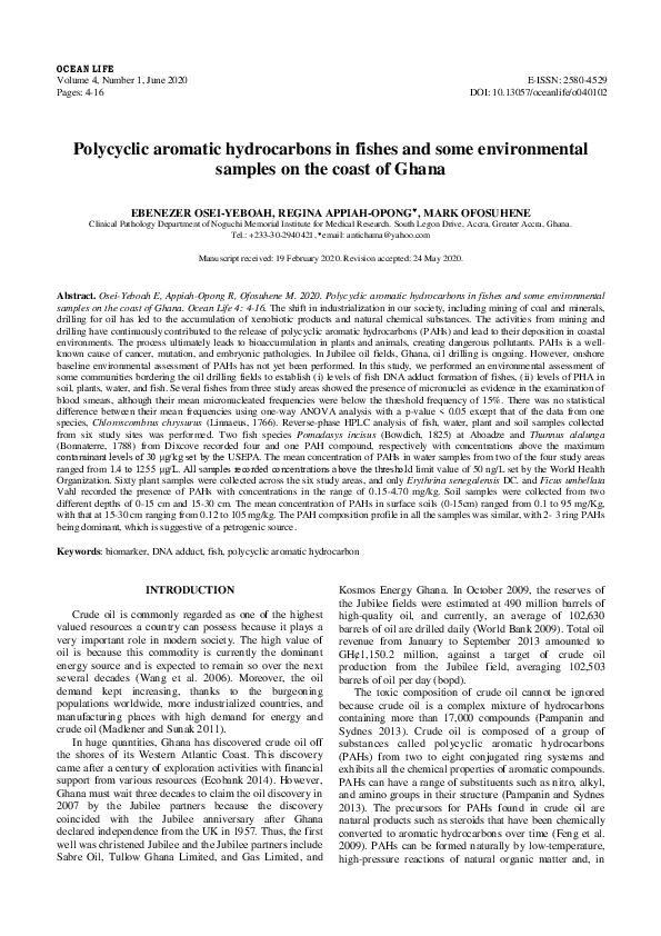(PDF) Polycyclic aromatic hydrocarbons in fishes and some environmental samples on the coast of ...