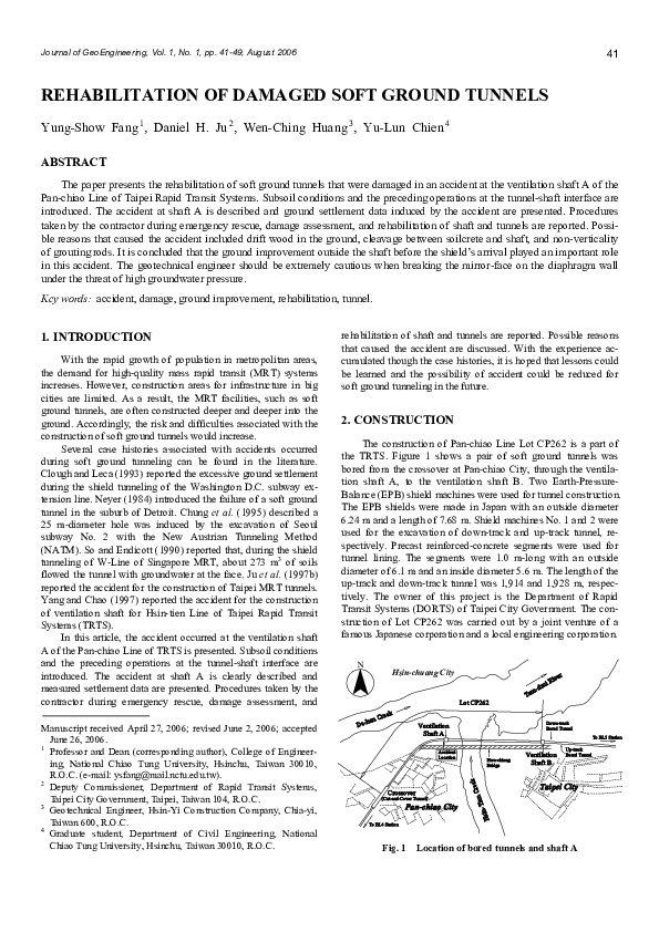 (PDF) Rehabilitation of Damaged Soft Ground Tunnels