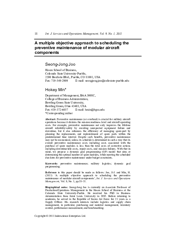 (PDF) A multiple objective approach to scheduling the preventive maintenance of modular aircraft ...